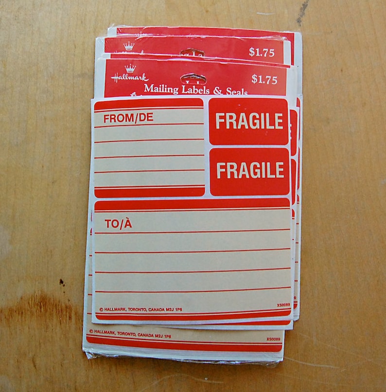 Vintage Red Mailing Labels With Fragile Stickers by Hallmark of Canada ...