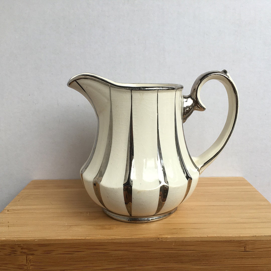 Vintage Midcentury Ceramic Creamer White and Silver Sadler England ...