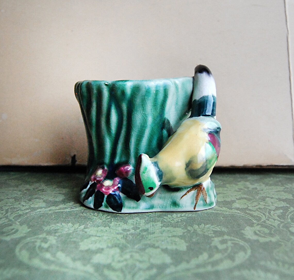 Vintage Ceramic Bird Planter With Tree Trunk Florart 1960s - Etsy