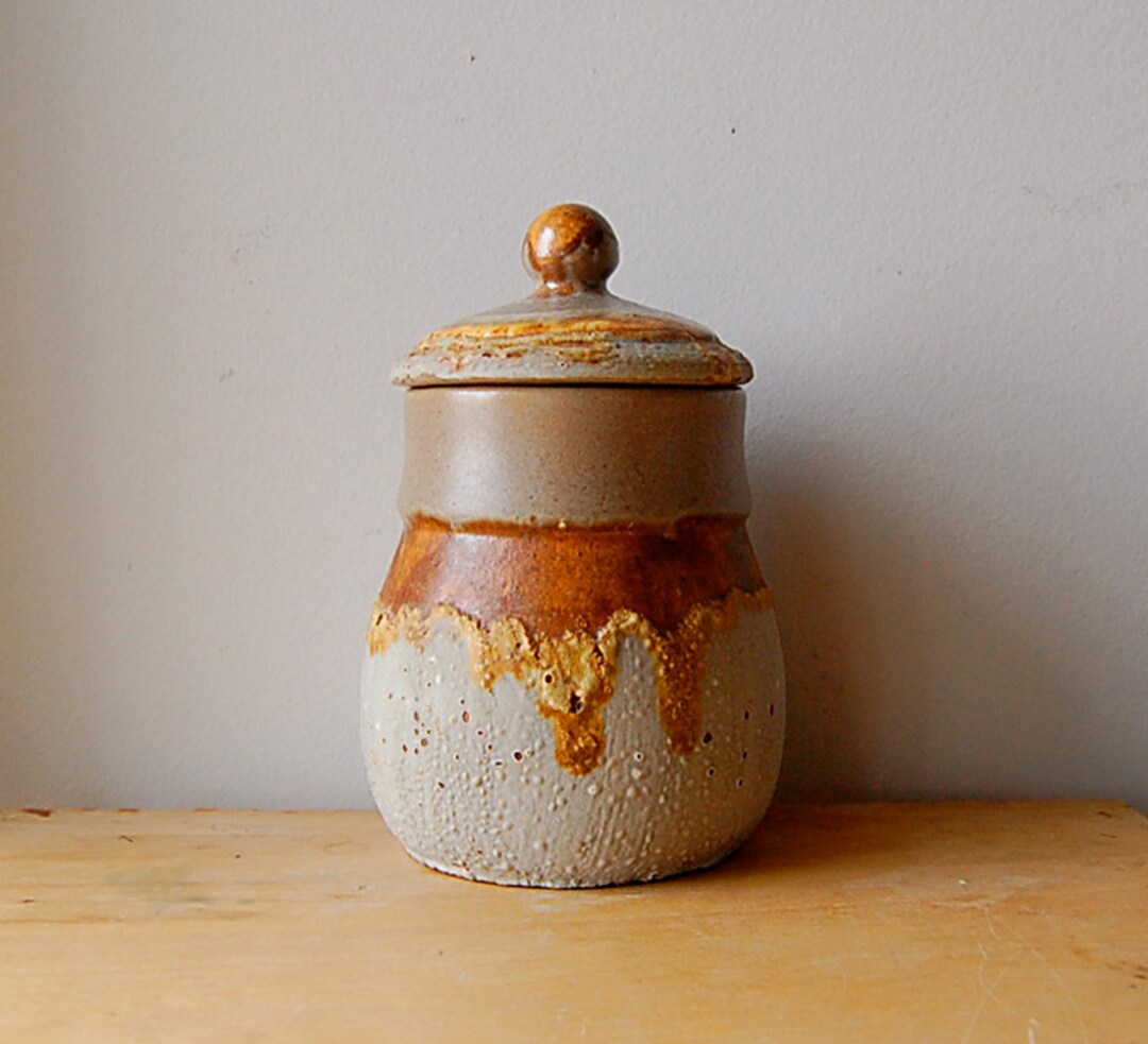 Vintage Ceramic Cookie Jar Container Lava Grey Honey Gold Laurentian ...