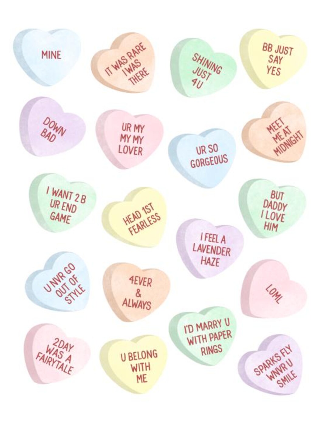 Taylor Swift Candy Hearts Valentine Print - Etsy