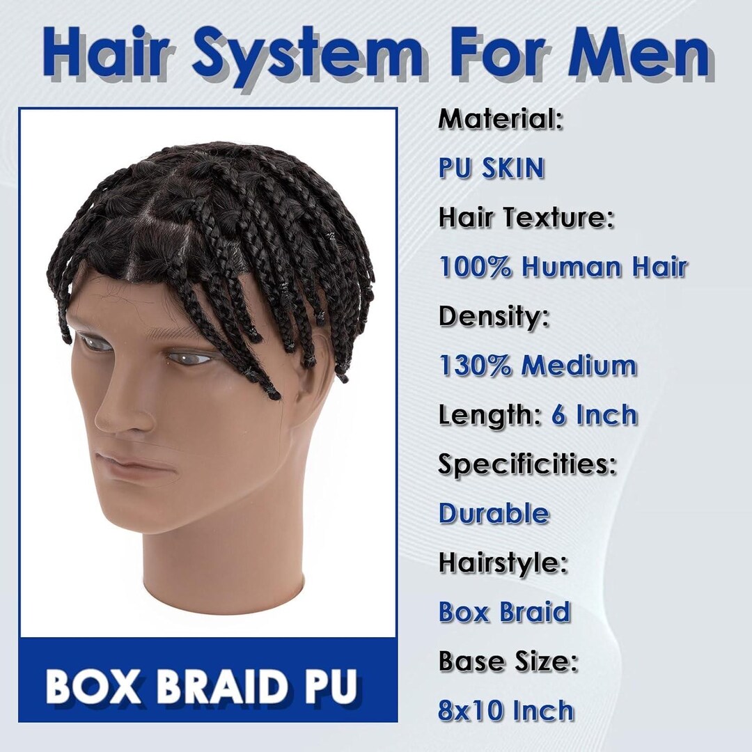 Afro Toupee Box Braid Injected Pu Skin 100% Human Hair System for Men ...