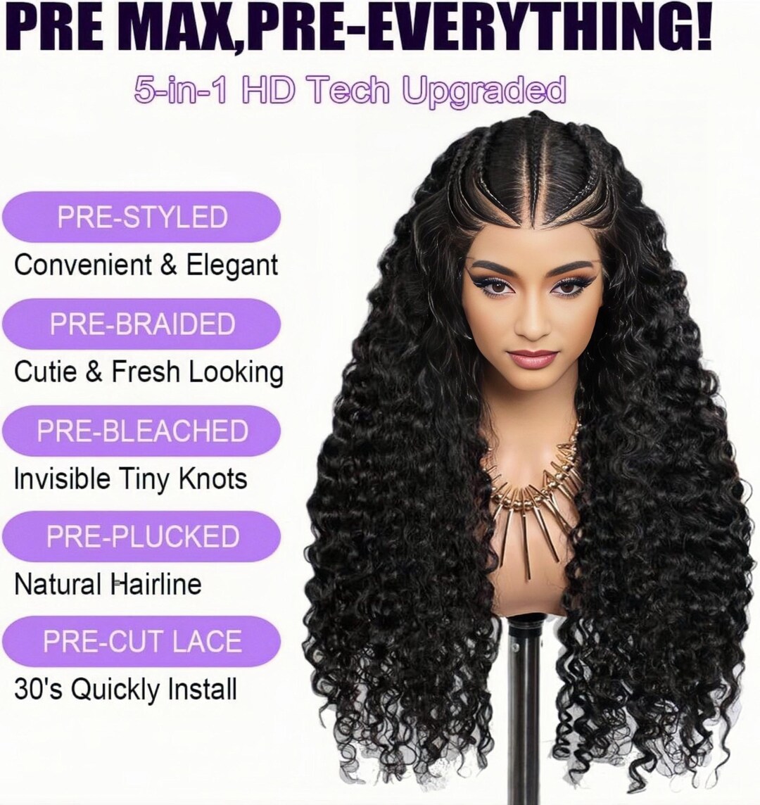 Hd Lace Front Wig Human Hair Pre Braided Wig 13x6 Water Wave Wig 12A ...