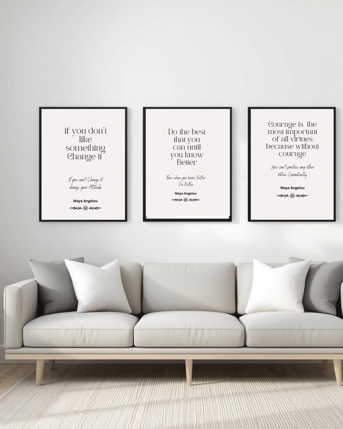 Maya Angelou Inspirational 3 Quote Set-monochrome Minimalist Art ...