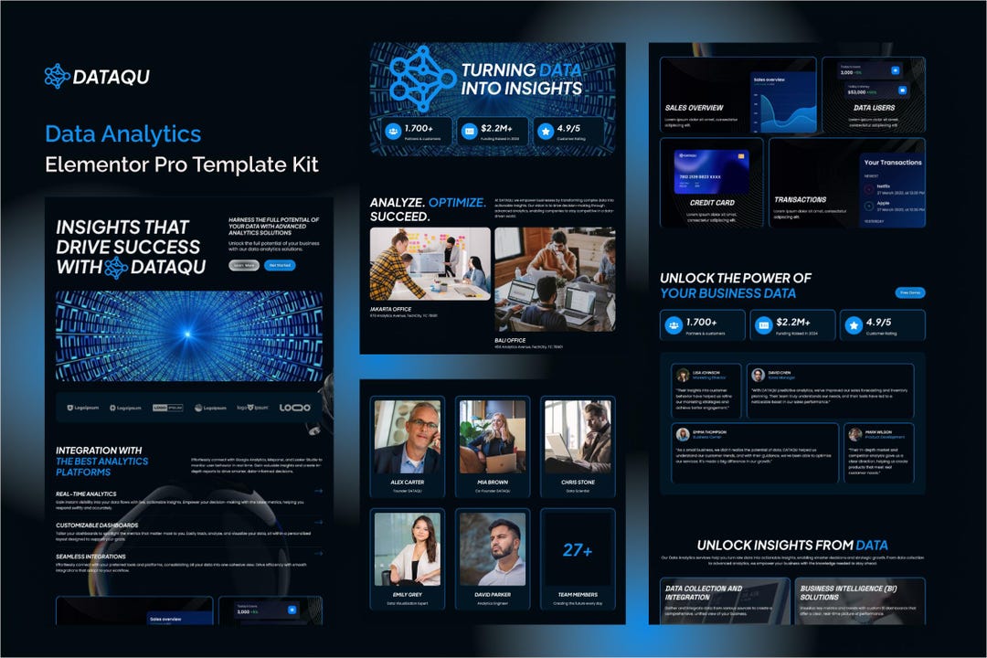 DATAQU Data Analytics Elementor Pro Template Kit Data Analytics Wordpress Website Design ...