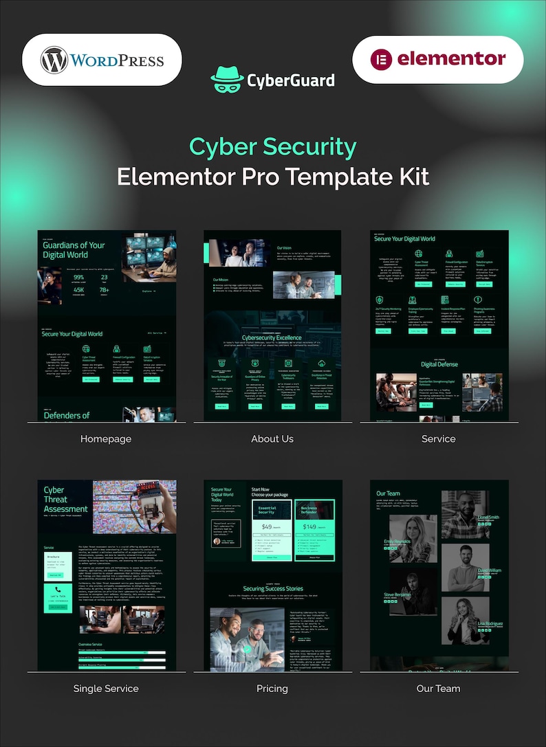 Cyber Guard Elementor Pro Template Kit Cyber Security Wordpress Website Design, Elementor Theme ...