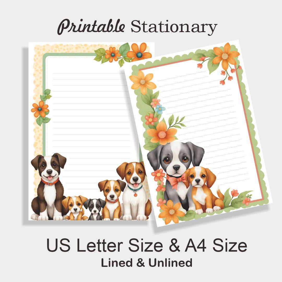 Printable Stationary Lined Paper Cute Dog Designs, Printable Writing ...