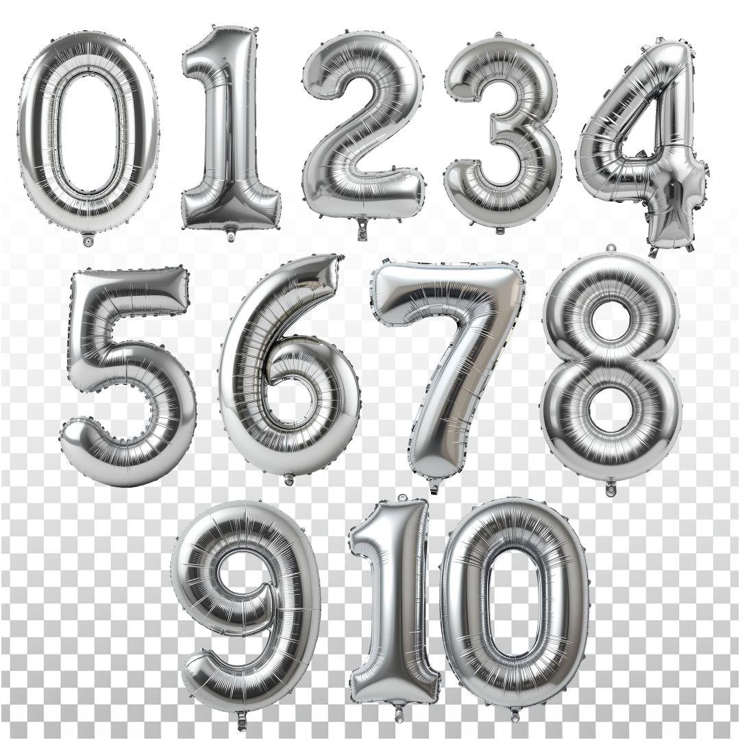 Number Balloon Silver, 10 Balloon Numbers Clipart,birthday Balloons PNG ...