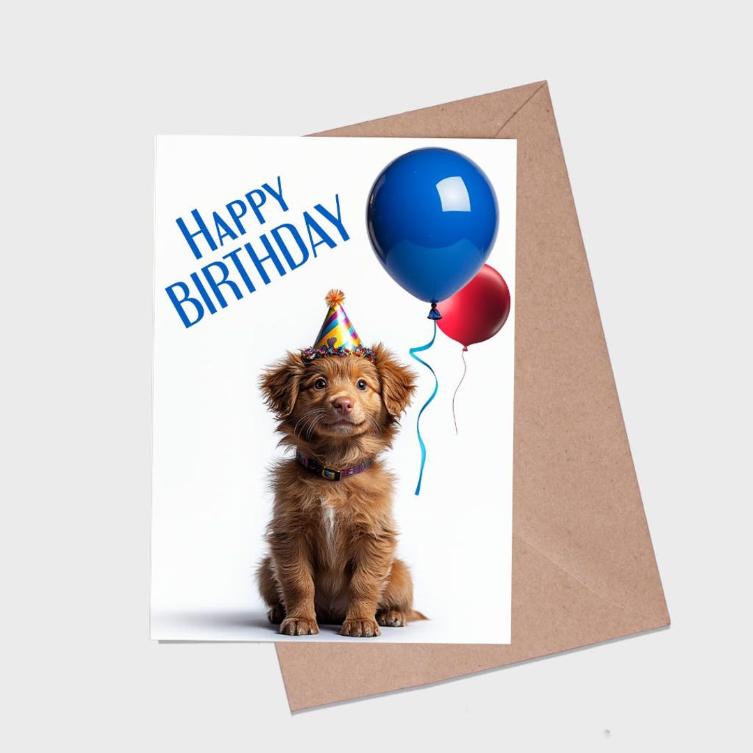 Cute Dog Happy Birthday Card, Printable Happy Birthday Card, Birthday ...