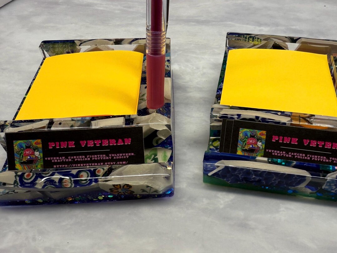 Broken Polish Pottery Post It, Pen and Business Card Holder - Etsy