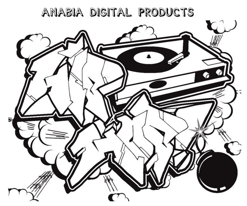 GRAFFITI COLORING PAGES for Adults, Tracing Worksheets, Digital ...