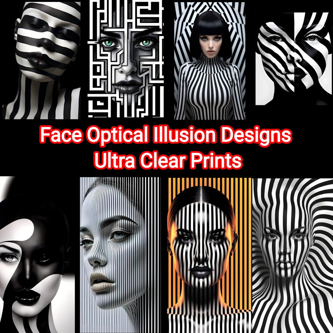 Hypnotic Face Illusion Print Set | A4 Black and White Art (PNG Download ...