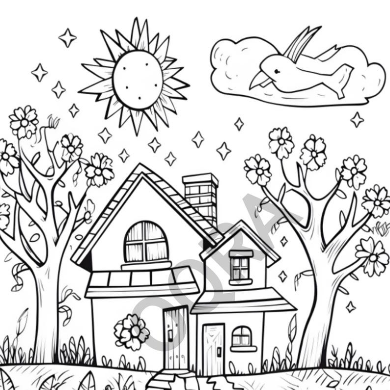Architecture Coloring Pages Adults | 15 House Designs SVG PDF PNG ...