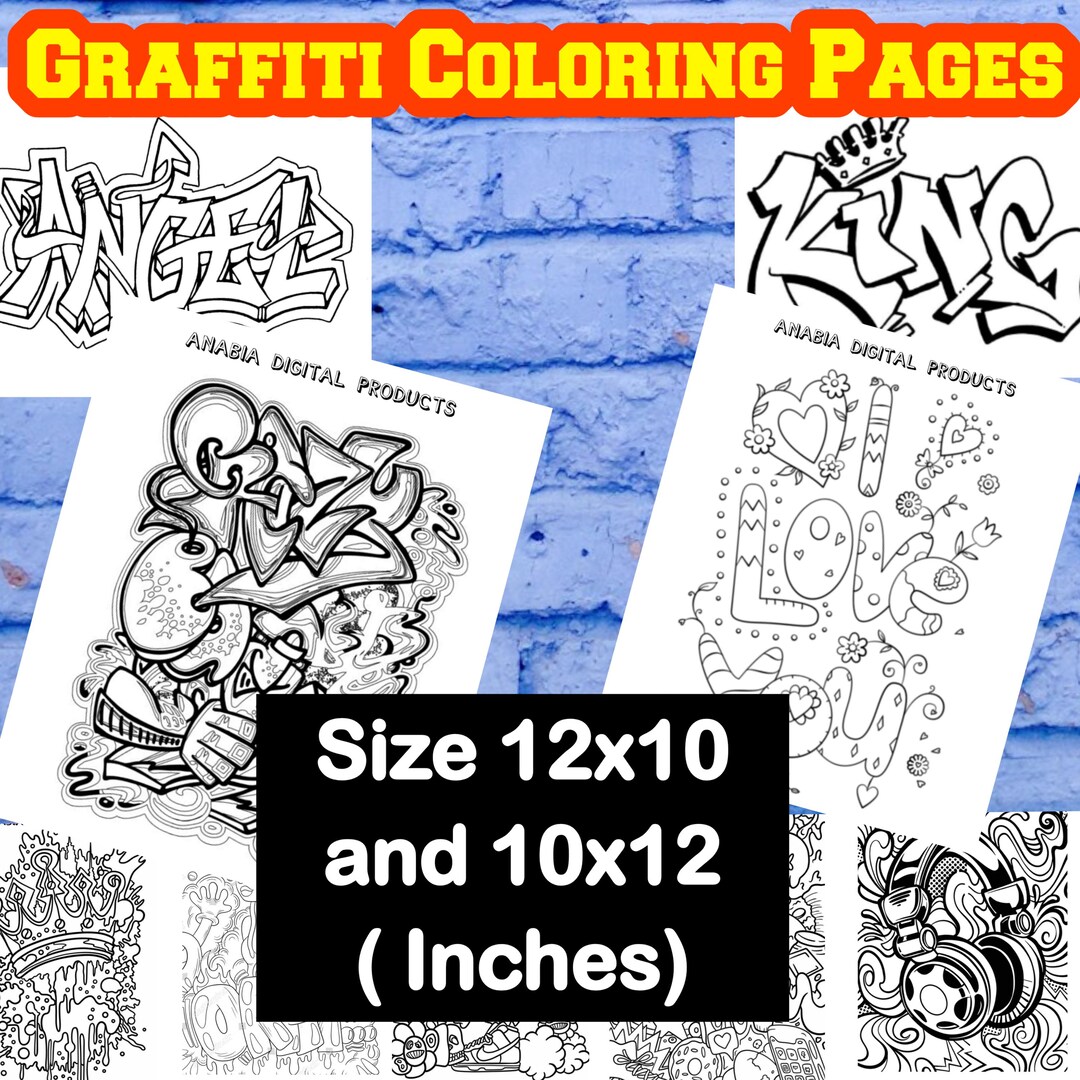 GRAFFITI COLORING PAGES for Adults, Tracing Worksheets, Digital ...