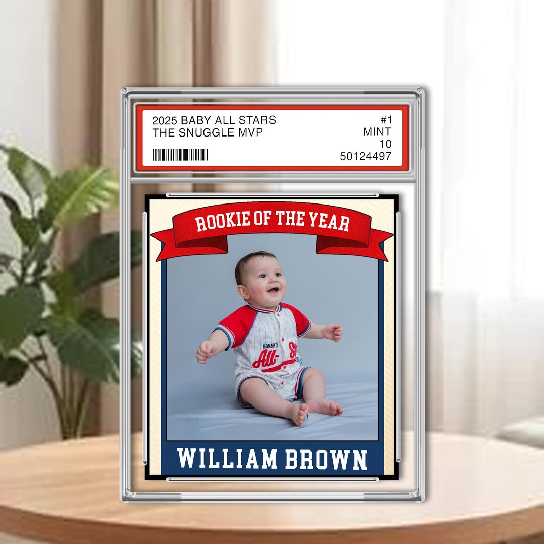 Little Slugger 1st Birthday Custom Baseball Card Style Acrylic Block ...