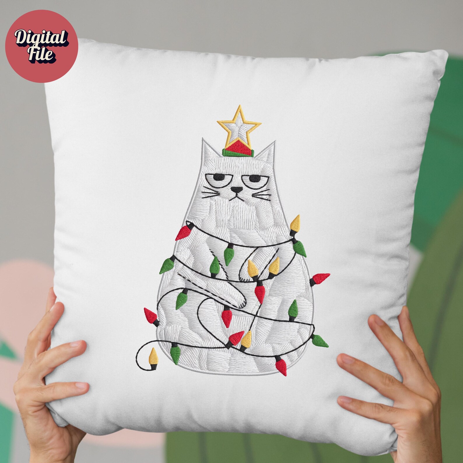 Christmas Cat Embroidery Design, Merry Christmas Machine File, EMB DST ...