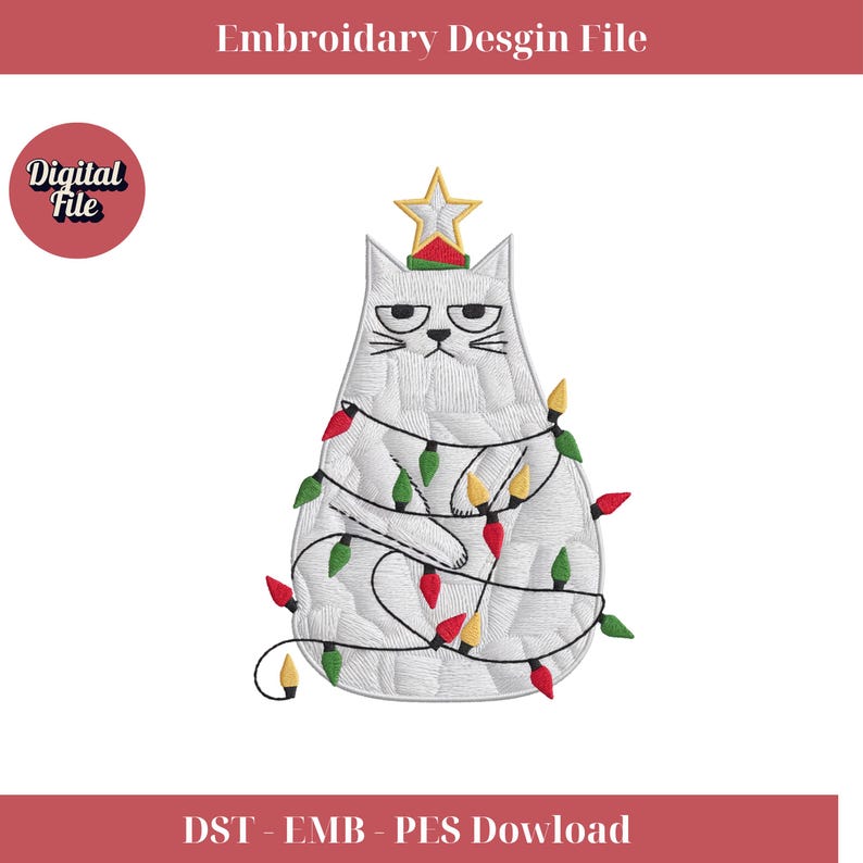 Christmas Cat Embroidery Design, Merry Christmas Machine File, EMB DST ...