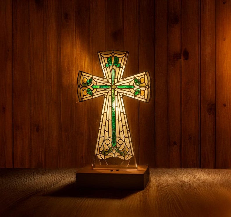Christian Cross Stained Glass Night Light Cross Night Light Christian ...