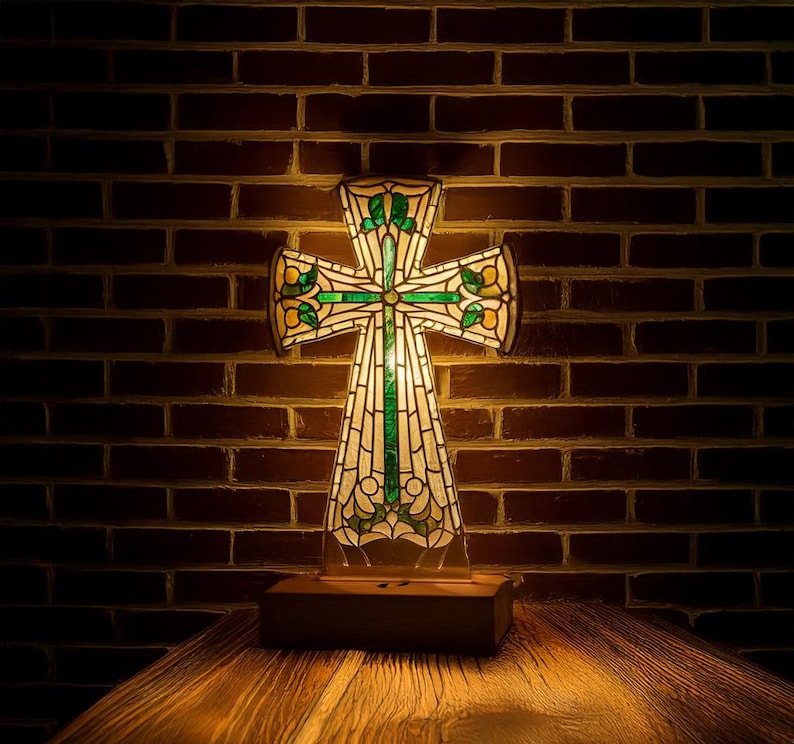Christian Cross Stained Glass Night Light Cross Night Light Christian ...