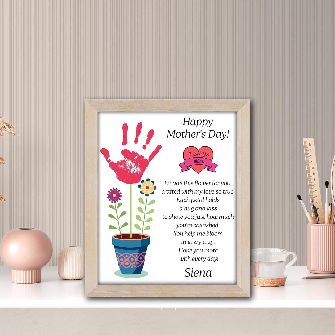 Personalized Mother's Day Handprint Craft for Kids Flower Poem Mom ...
