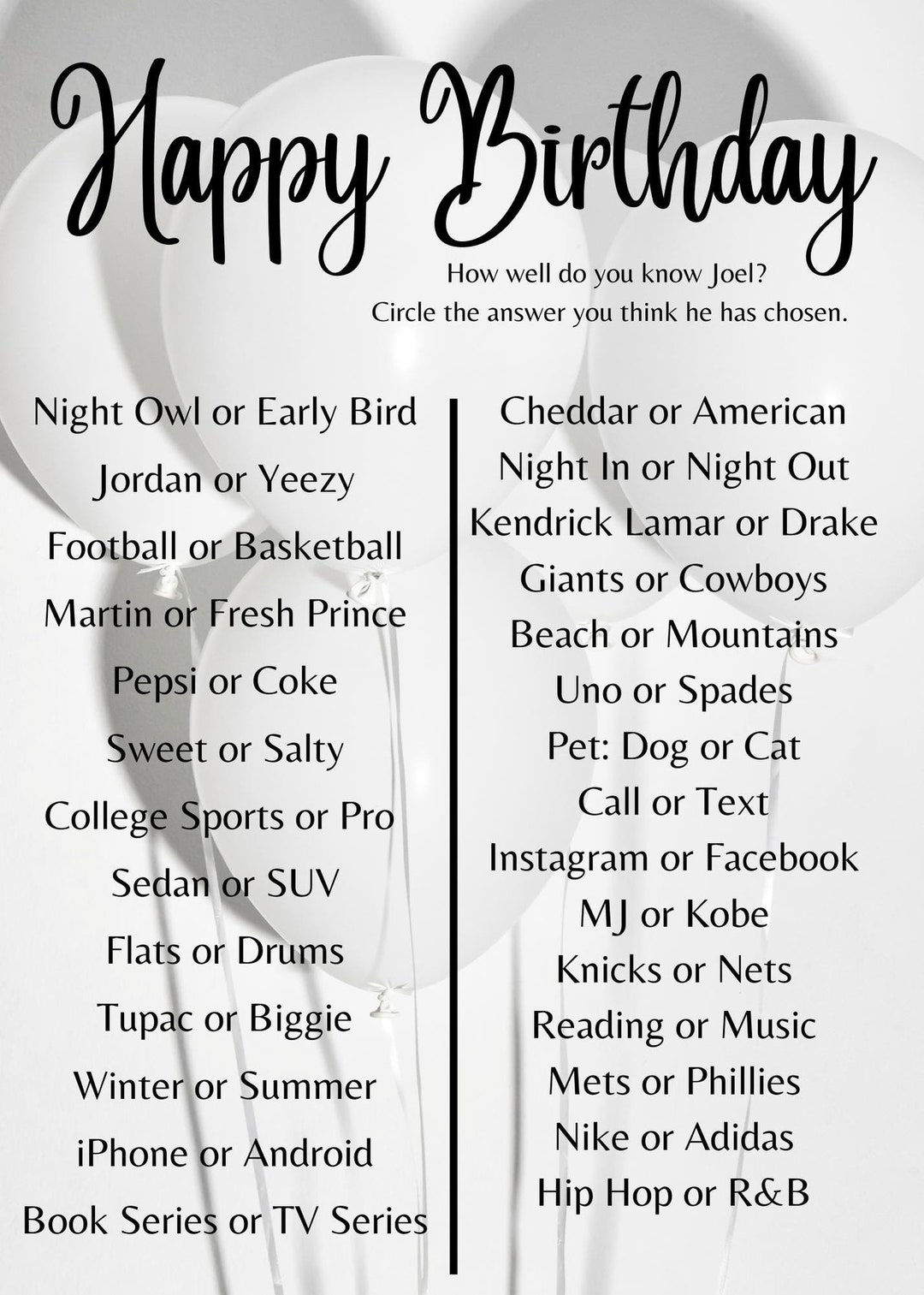 This or That - Birthday Edition - Etsy