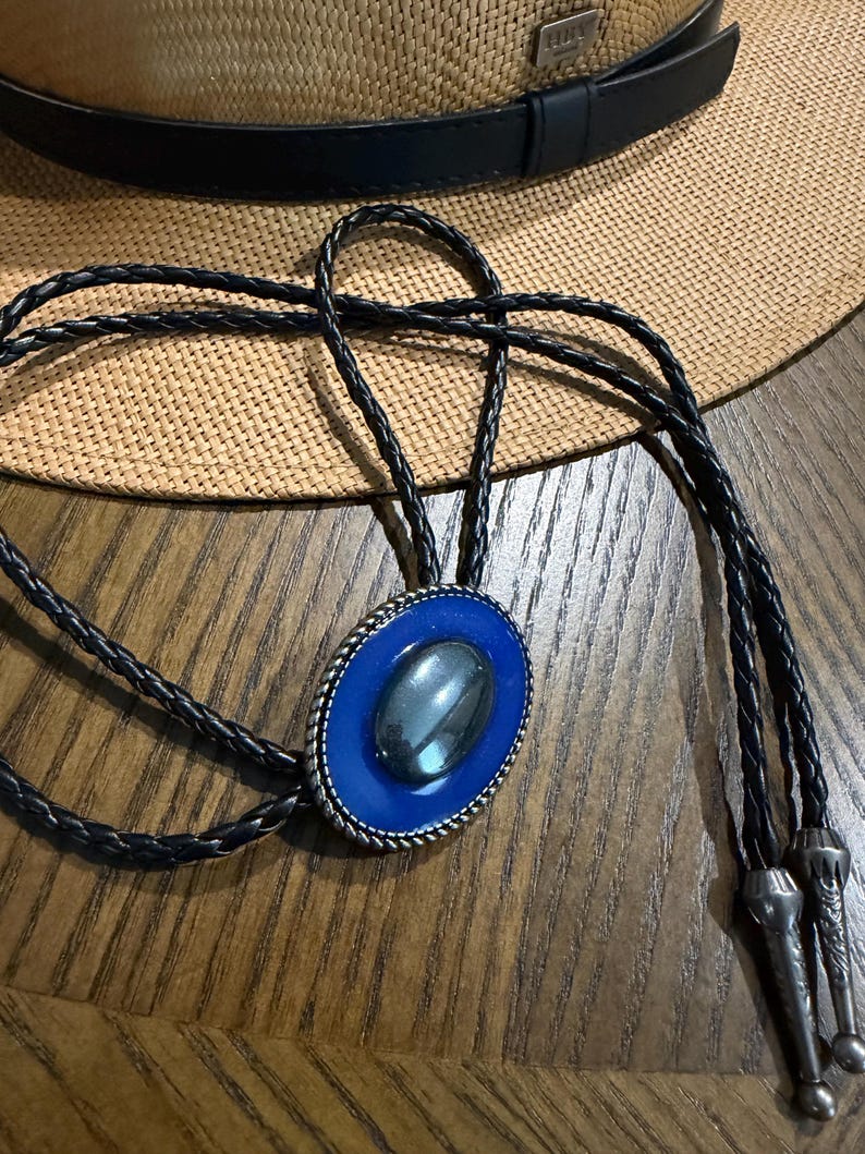 Blue Hematite Bolo Tie, Handcrafted Western Neckwear, Modern Cowboy ...