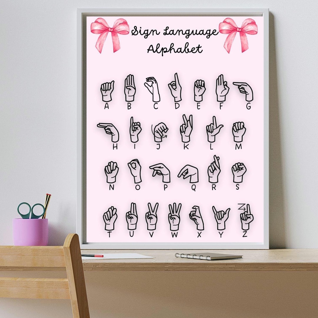 ASL Alphabet, Pink Bow Sign Language Art, Fingerspelling - Etsy