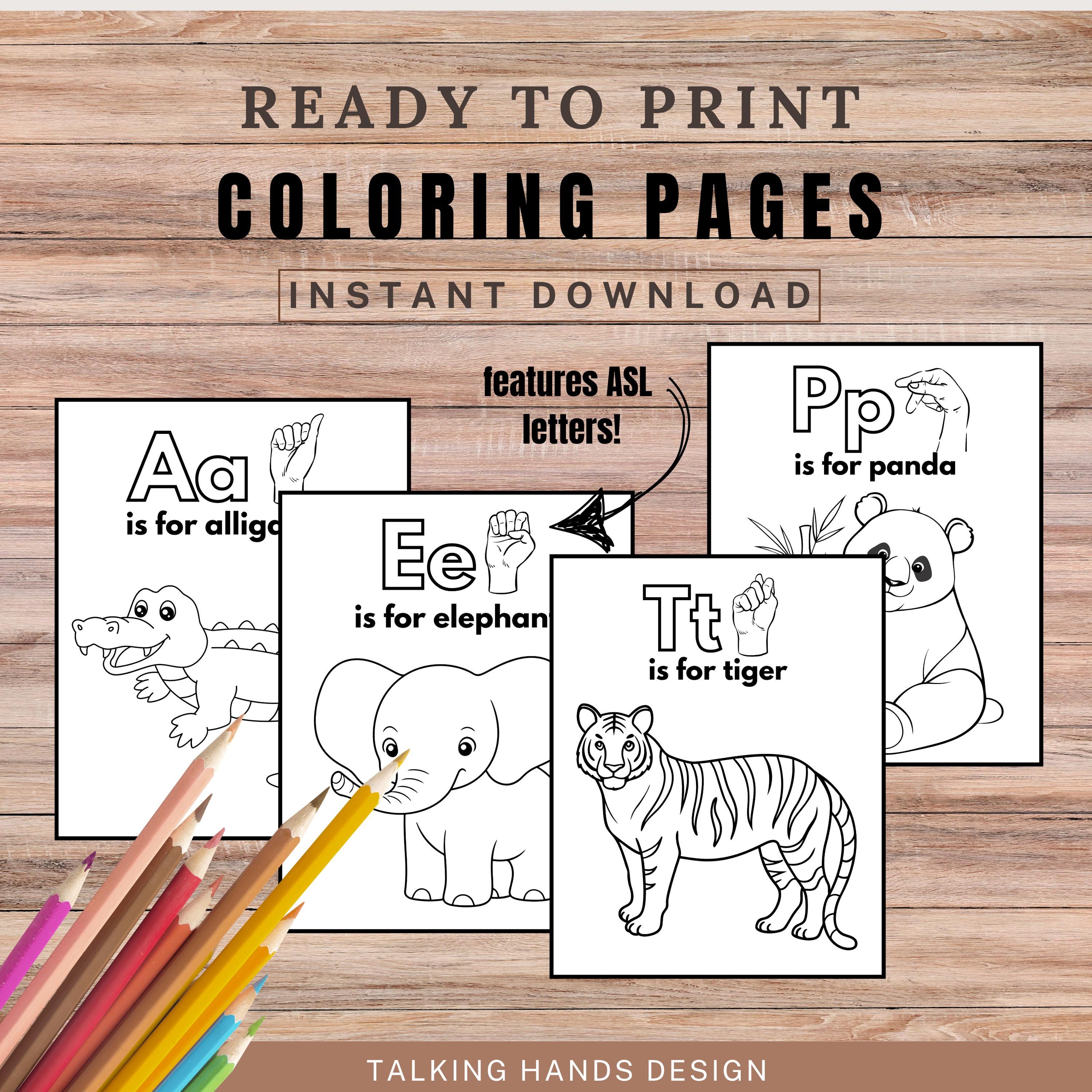 ABC Animal Coloring Pages With Sign Language, Alphabet Coloring PDF ...