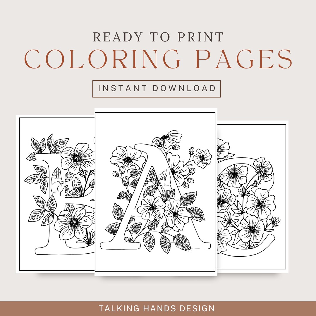 ABC Coloring Pages With Sign Language, Alphabet Coloring PDF, ASL ...