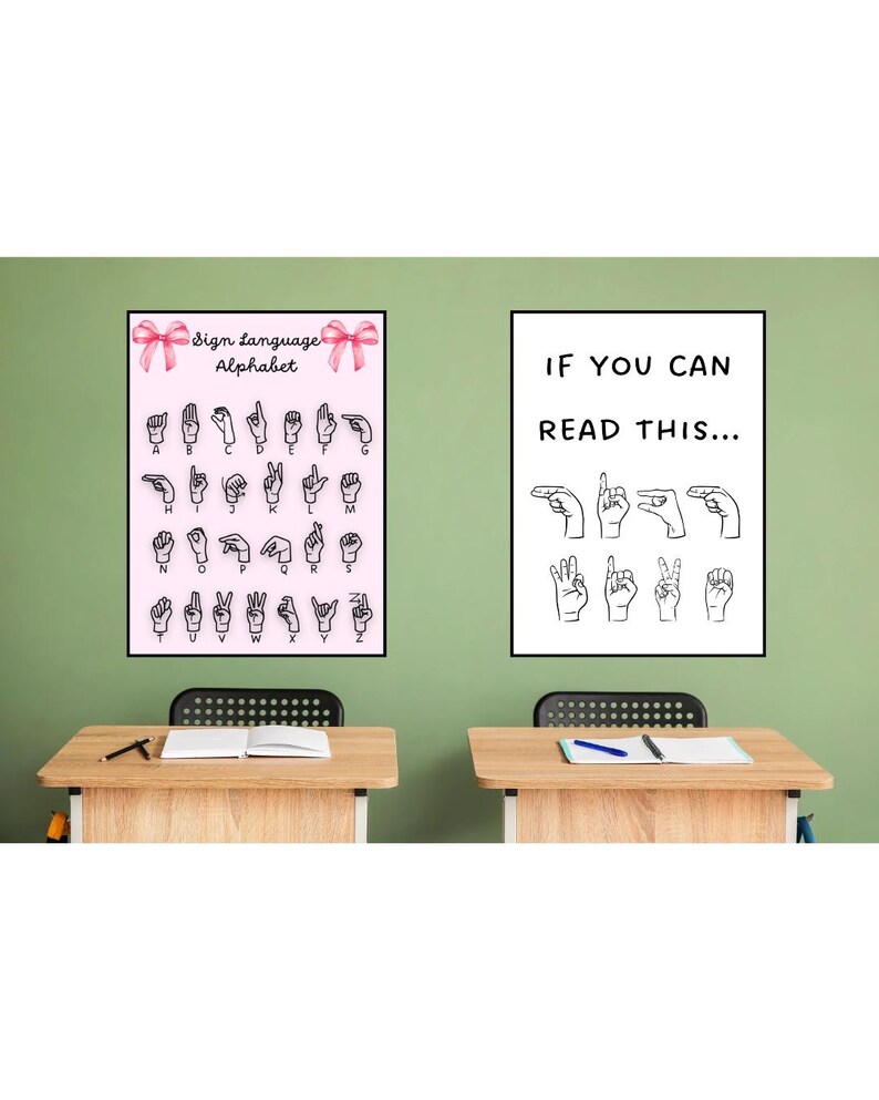 ASL Alphabet, Pink Bow Sign Language Art, Fingerspelling - Etsy