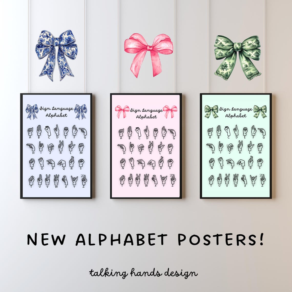 ASL Alphabet, Pink Bow Sign Language Art, Fingerspelling - Etsy