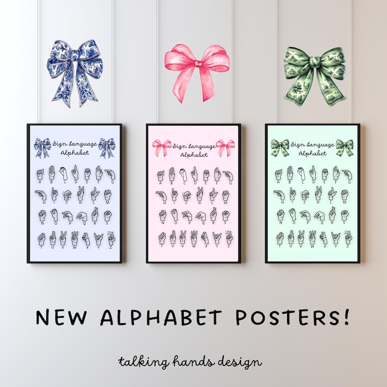 ASL Alphabet, Pink Bow Sign Language Art, Fingerspelling - Etsy