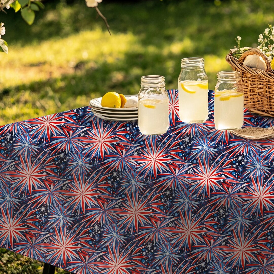 Red White Blue Fireworks Tablecloth – Patriotic Table Cover, 4th of ...