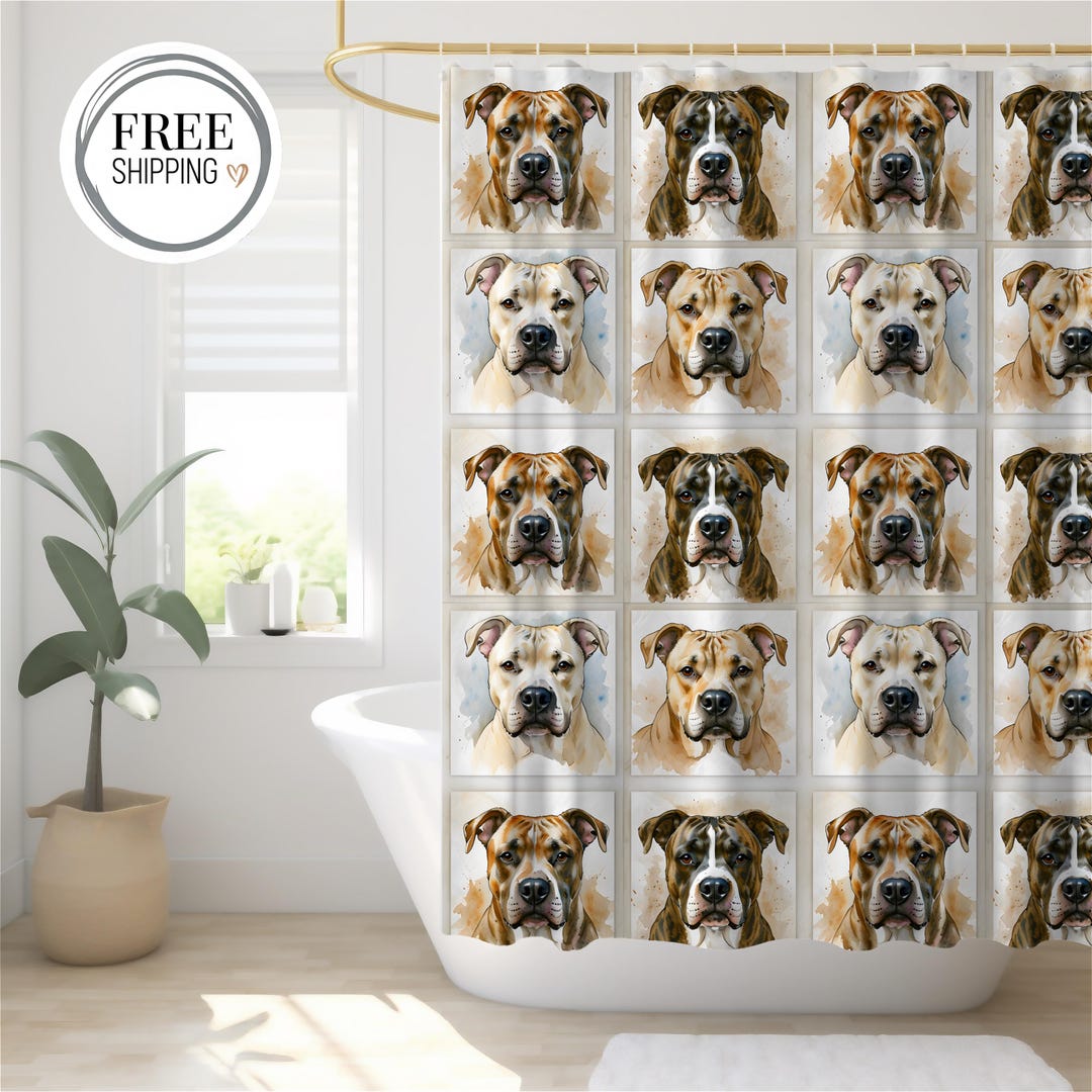 Pit Bull Dog Shower Curtain – Watercolor Pitbull Bathroom Decor, Dog ...
