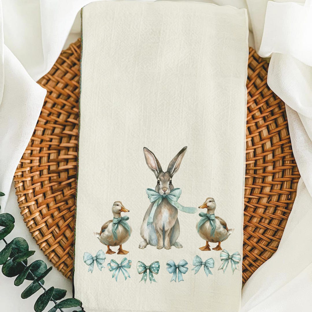 Coquette Bunny & Ducks Tea Towel - Spring Kitchen Dish / Hand Towels ...