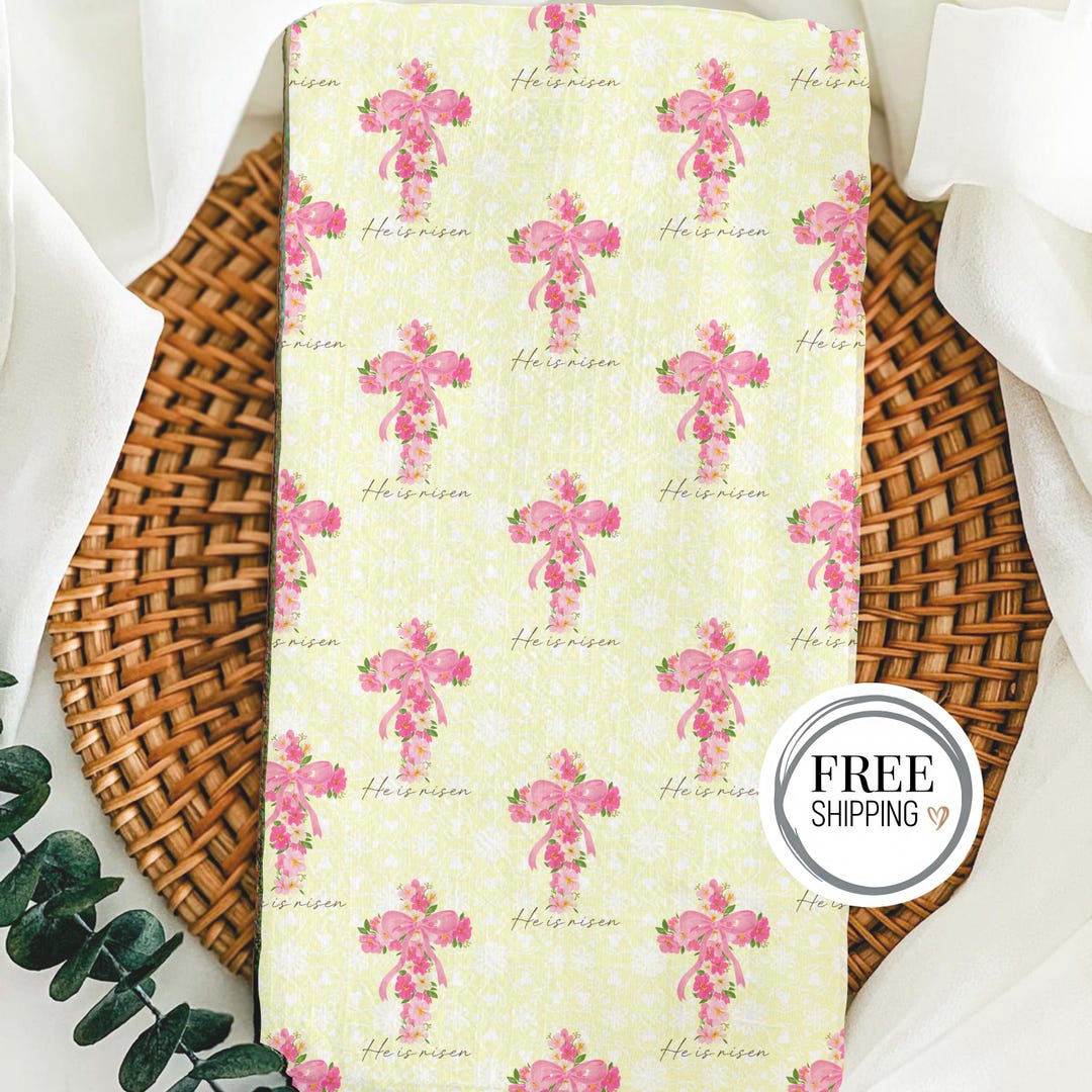 He is Risen Pink Cross Christian Easter Kitchen Dish Hand Towel ...