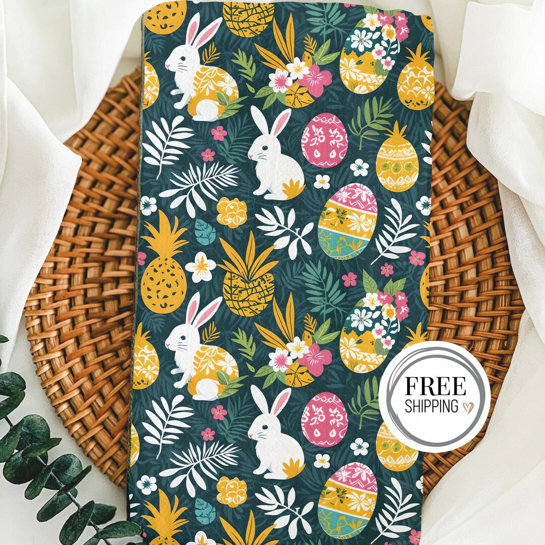 Tropical Hawaiian Easter Bunny & Eggs Tea Towel, Kitchen Dish / Hand ...