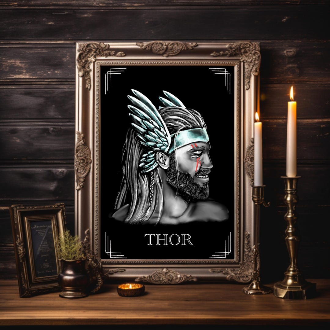 Thor God Art, Norse Pantheon, God of Thunder Wall Decor, Altar Art ...