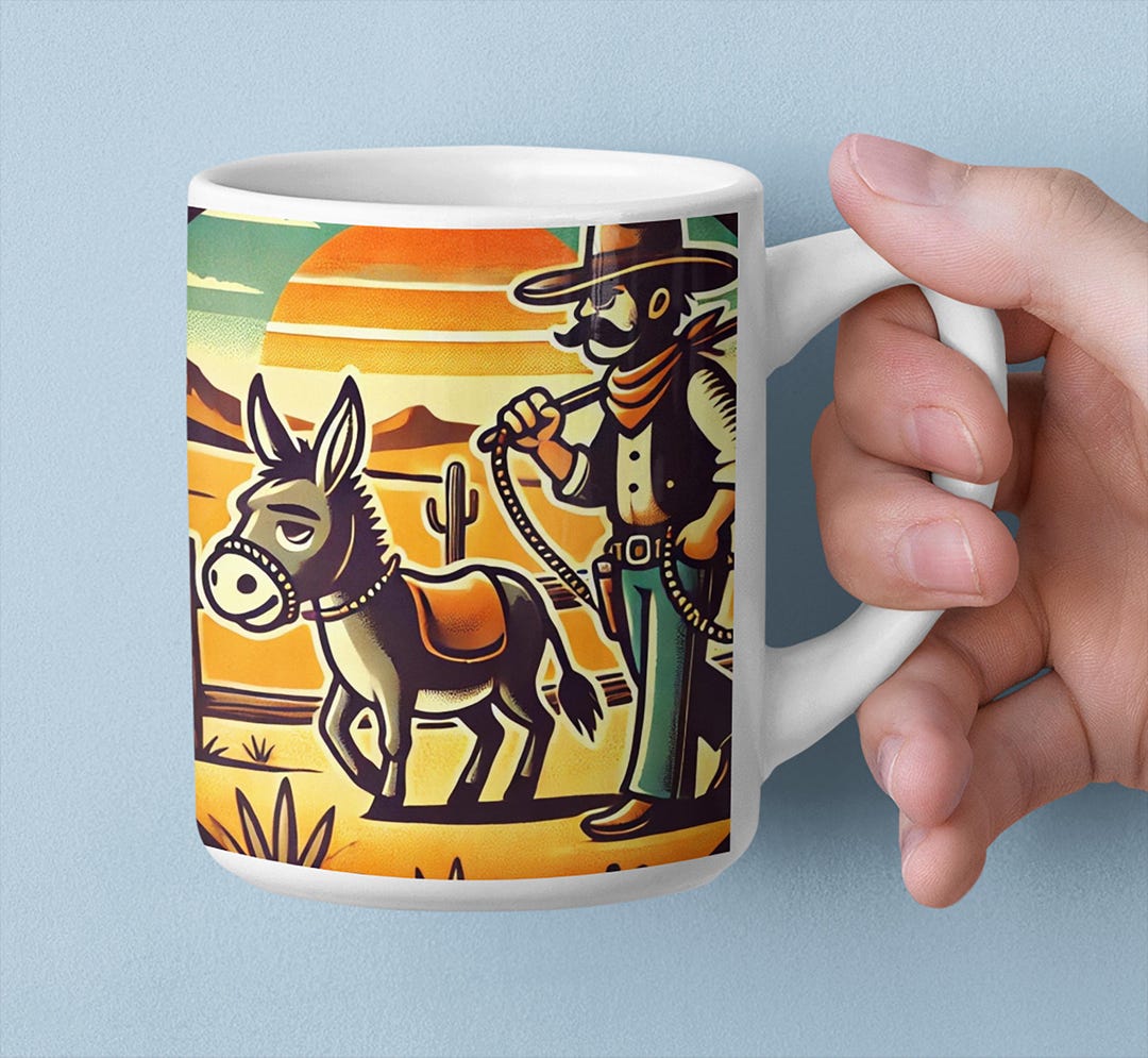 Vintage Western Mug, Retro Desert Cowboy Scene, Ceramic Coffee Cup ...