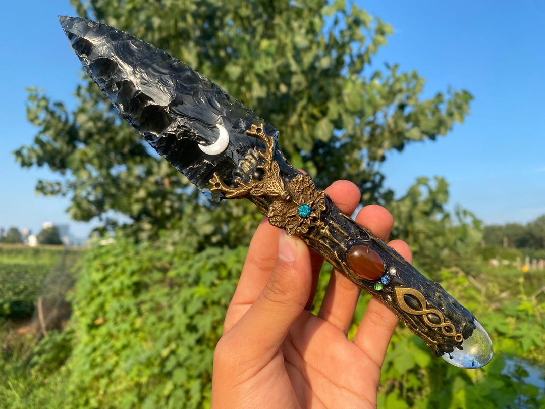 Hand Carved Obsidian Crystal Knife: Natural Quartz Home Decor (9.8 ...