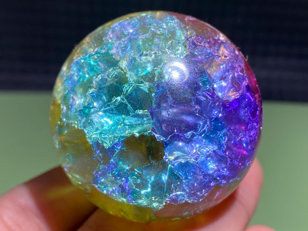 1.9''+ Titanium Rainbow Magical Aura Crackle Sphere,crystal Glass Ball ...