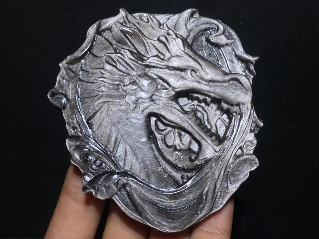 Hand Carved Silver Obsidian Dragon Skull - Crystal Home Decor - Etsy