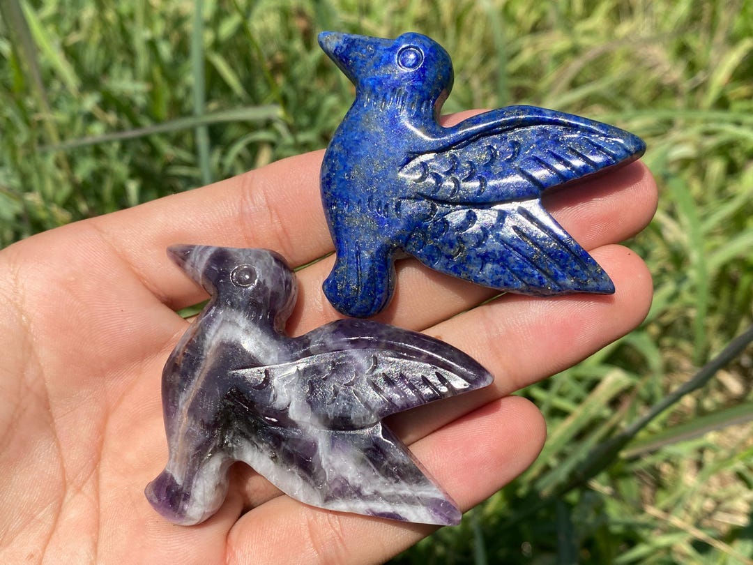 Amethyst & Lapis Lazuli Crystal Hummingbird: Hand Carved Quartz Decor ...