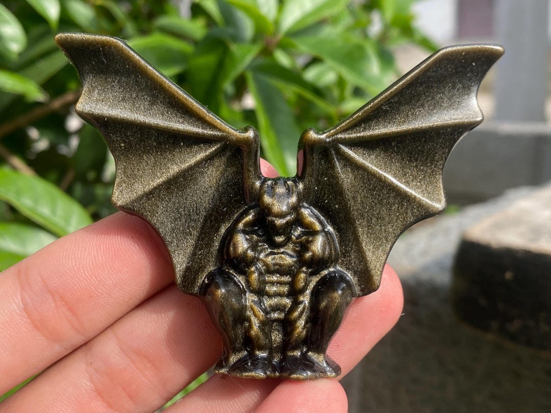 Hand Carved Gold Obsidian Gargoyle Skull: Crystal Home Decor - Etsy