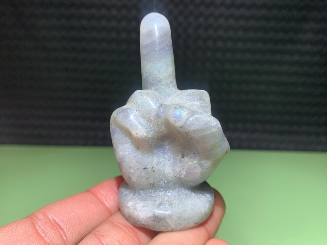 Hand Carved Labradorite Crystal Middle Finger Statue, Home Decor - Etsy