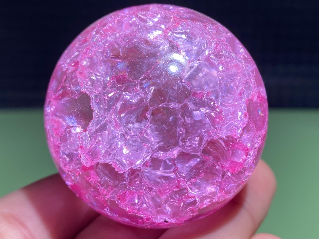 1.9''+ Titanium Pink Magical Aura Crackle Sphere,crystal Glass Ball ...