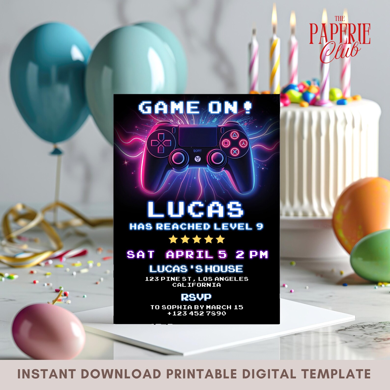 Editable Video Game Party Invitation Level up Birthday Invite Gamer Boy ...