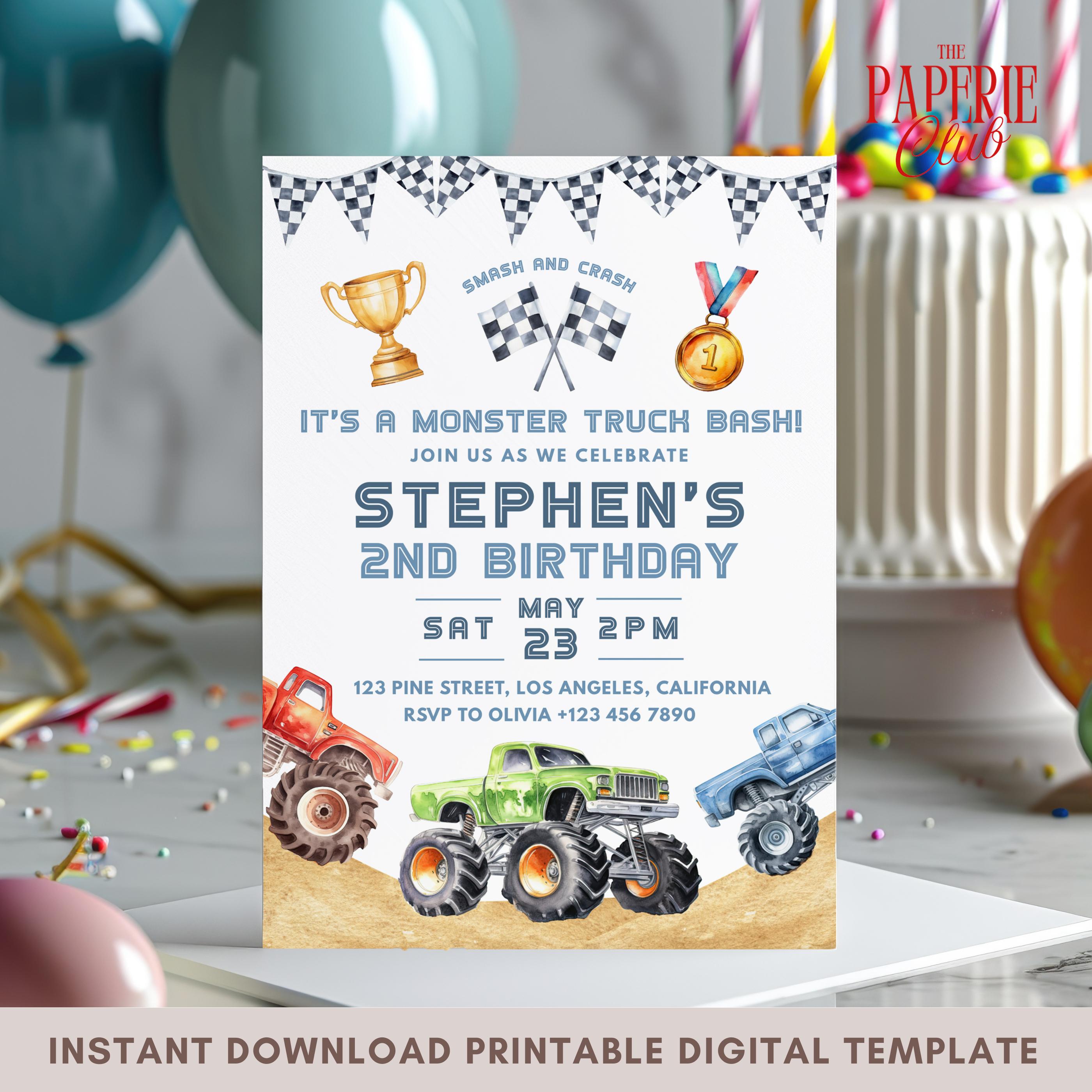 Editable Monster Truck Birthday Invitation for Boys Monster Jam Invites ...