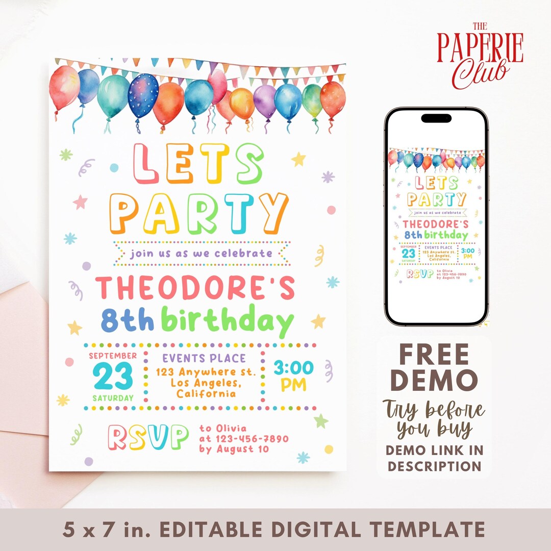 Simple Colorful Birthday Invite Bright and Cheerful Party Invitations ...