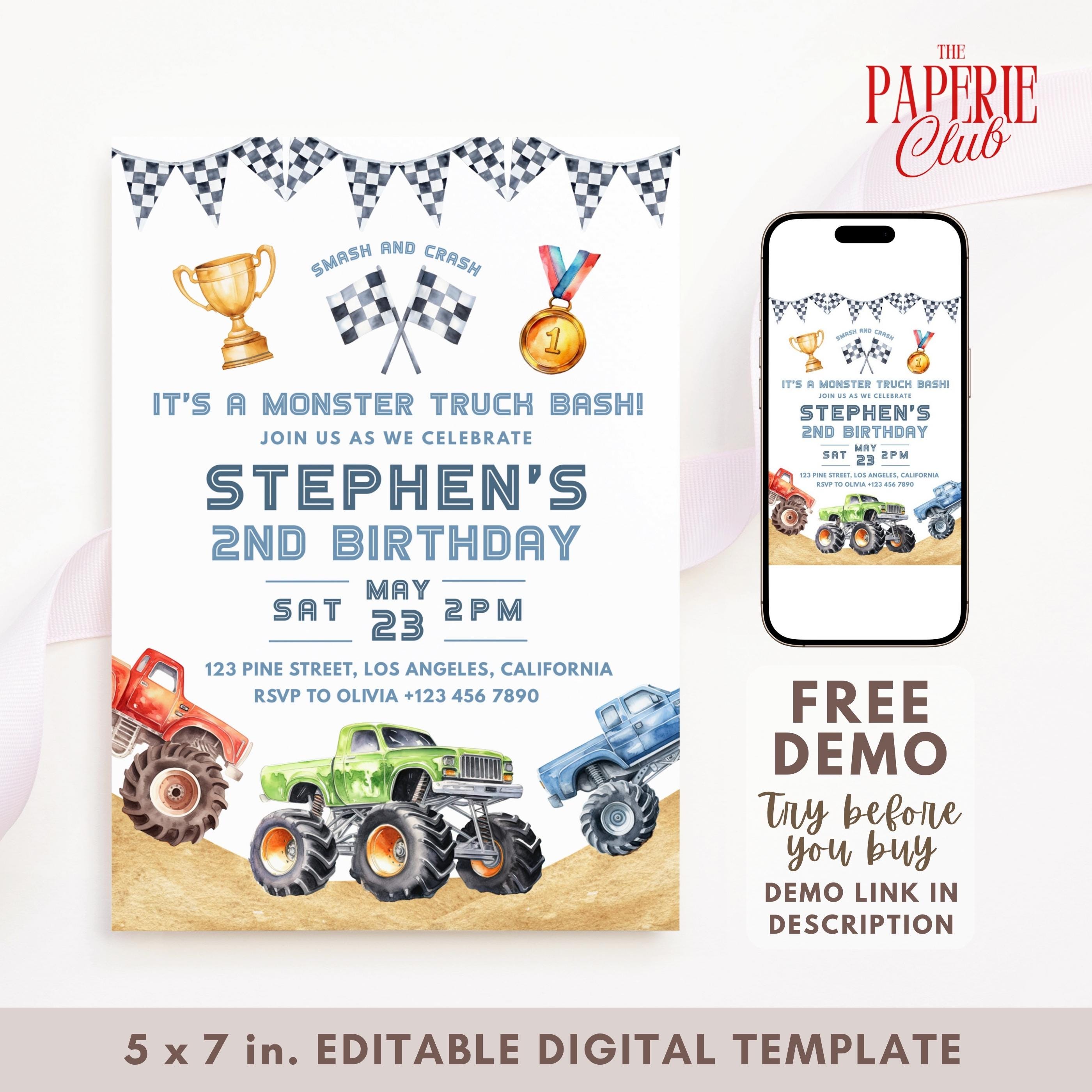 Editable Monster Truck Birthday Invitation for Boys Monster Jam Invites ...